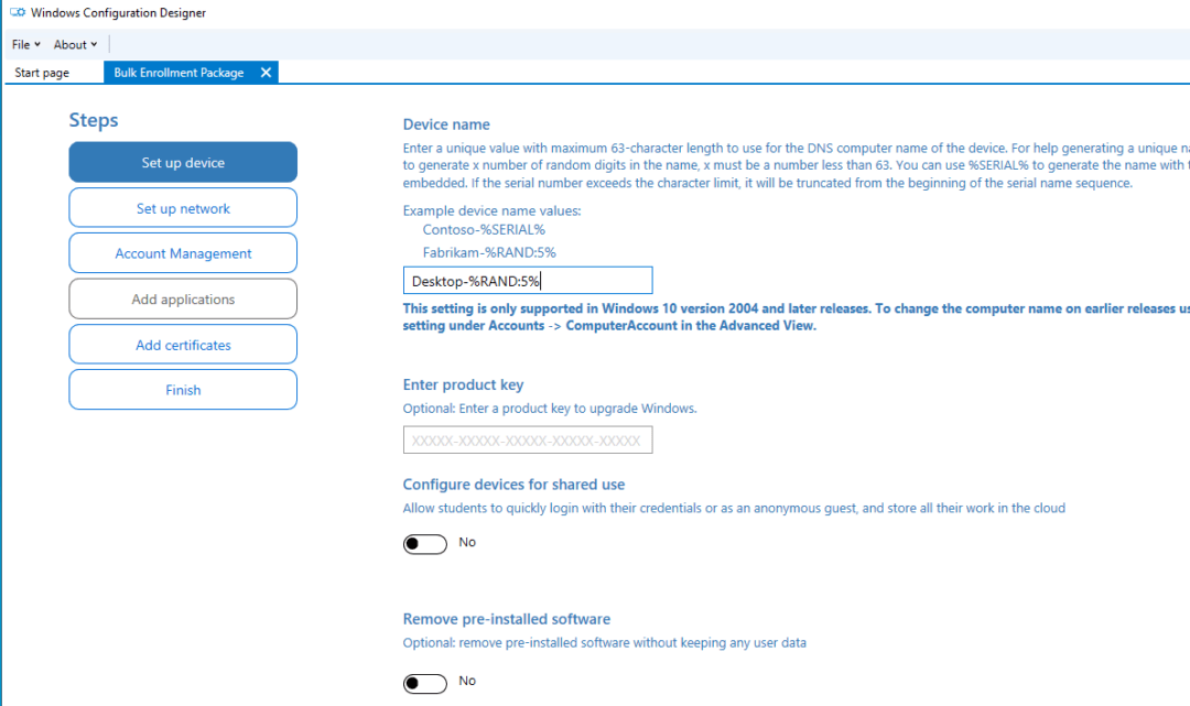Bulk Enrollment of device using Windows Configuration Designer ...